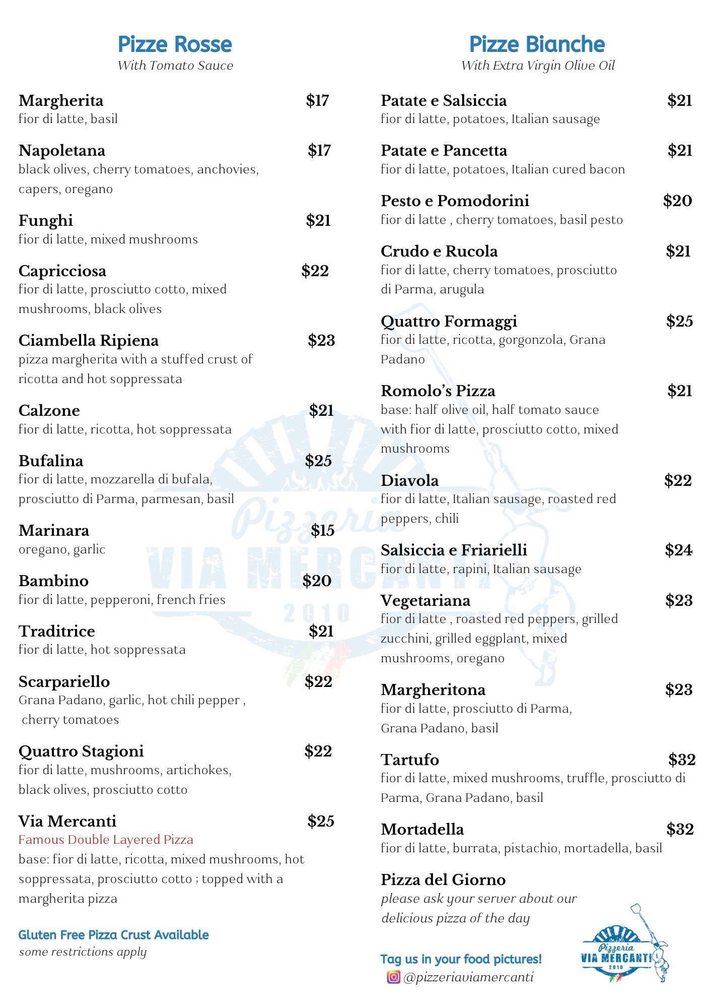 Pizzeria Via Mercanti Menu | Neapolitan Pizza in Toronto | Pizzeria Via ...